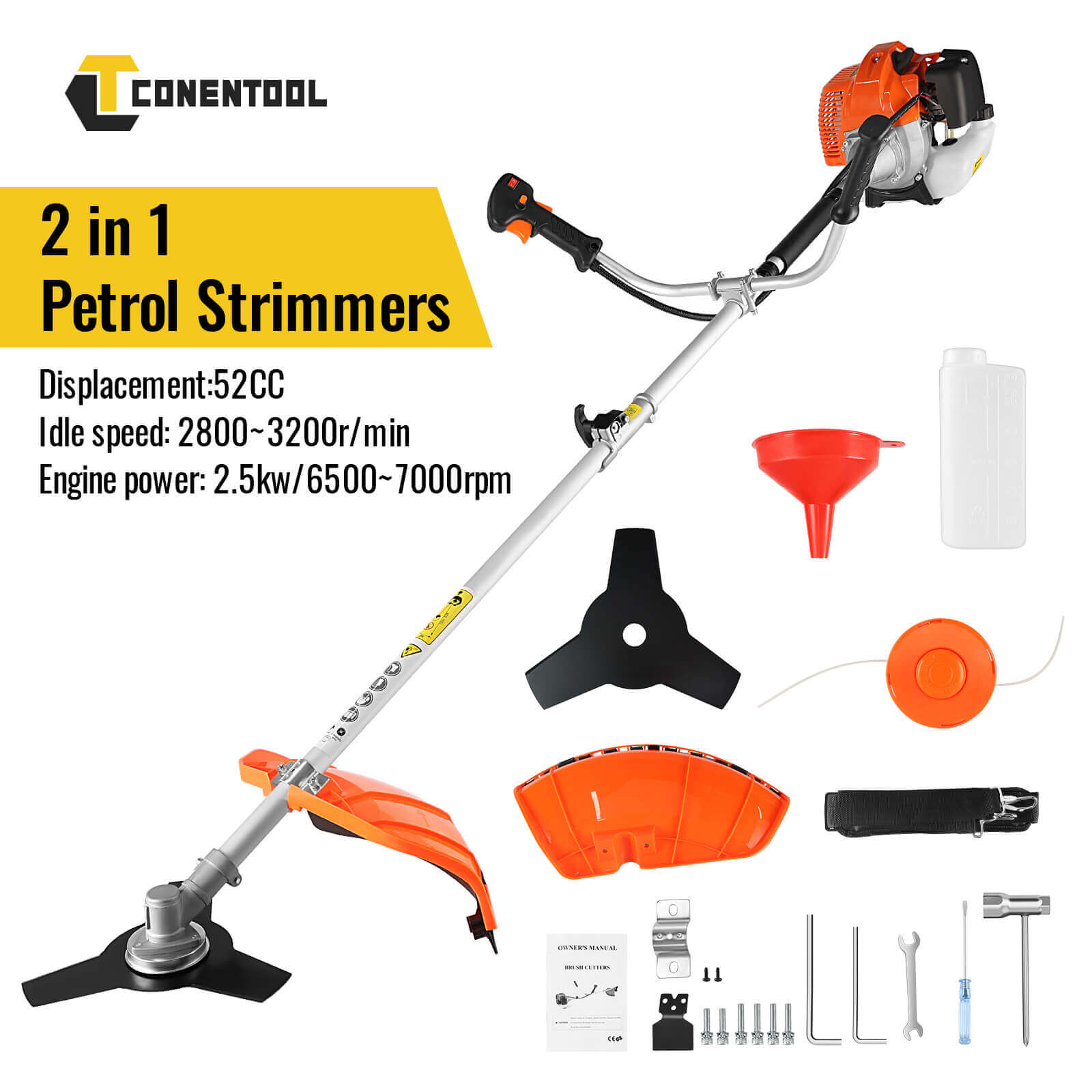CONENTOOL WS-52-2C 2-IN-1 GRASSTRIMMER AND BRUSH CUTTER WITH 3T BLADE