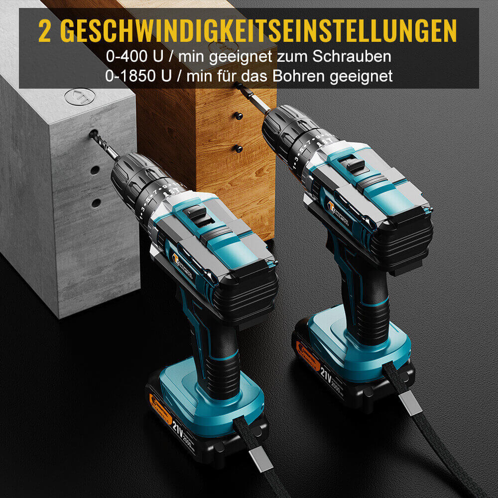 Conentool 21V Cordless Drill Driver Set, Electric Screwdriver with 2X ...