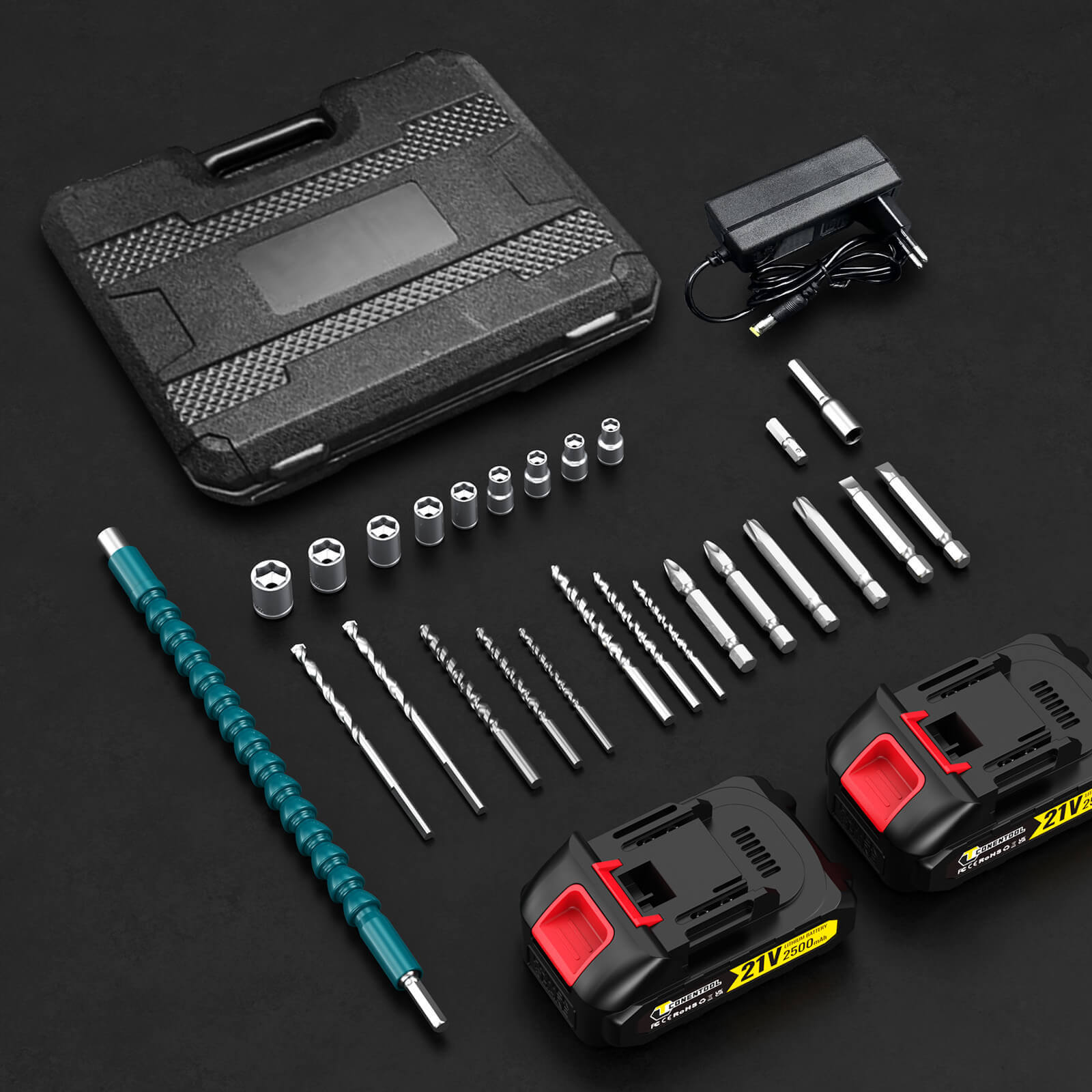 Conentool 21V Brushless Drill Driver Set, Electric Screwdriver with 2X ...