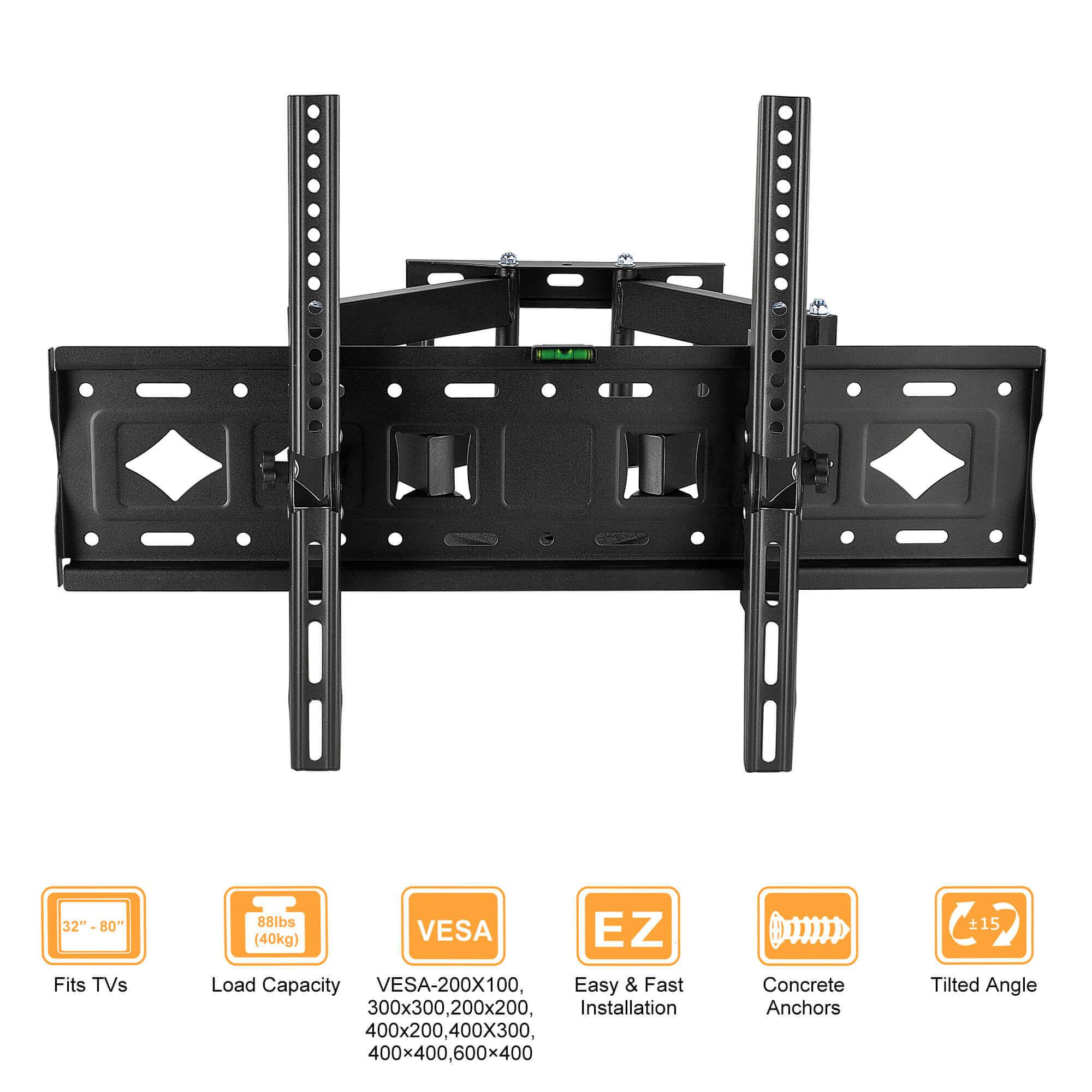Full Motion TV Wall Mount Bracket for Flat/Curved TVs, Apply To 32-80 ...