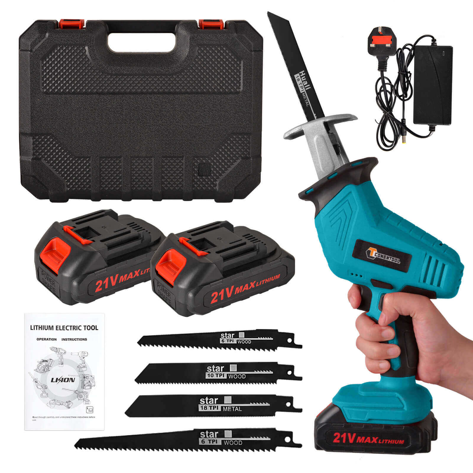 21V Cordless Reciprocating Saw With 2 Rechargeable Batteries, 4X Saw B ...